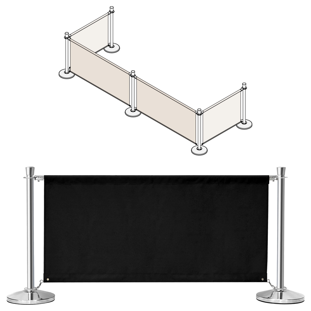 Black Cafe Barrier – 4 Fabric Banners w/ 5 Stanchions