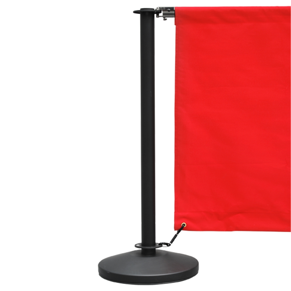 Outdoor Cafe Divider - 2 Red Banners w/ 3 Black Stanchions