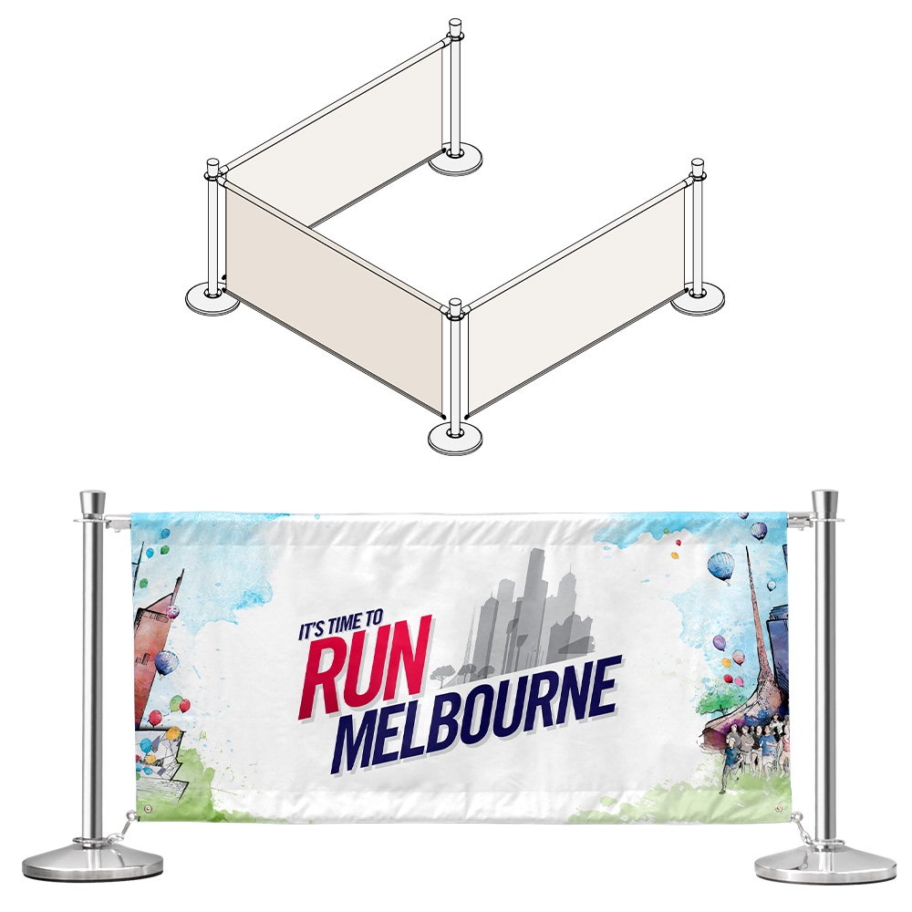 Wind Barriers Cafe – 3 White Fabric Banners w/ 4 Posts