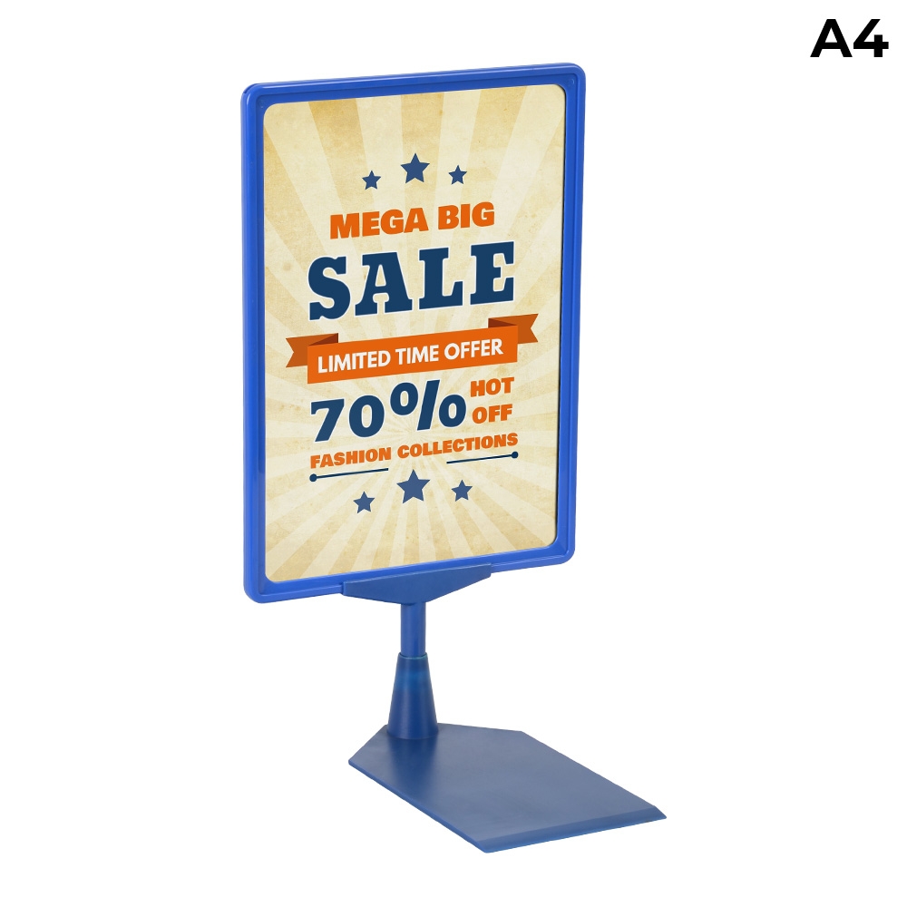 Shelf Sign in Blue A4 Graphics Holder with Shovel Base