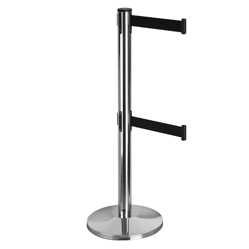 Queue Stanchions - Dual Black Belt & Chrome Post ¦ Slimline Warehouse