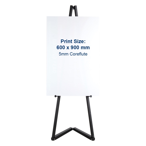 Easel with Sign - Black w/600 x 900mm Custom Sign ¦ Slimline Warehouse