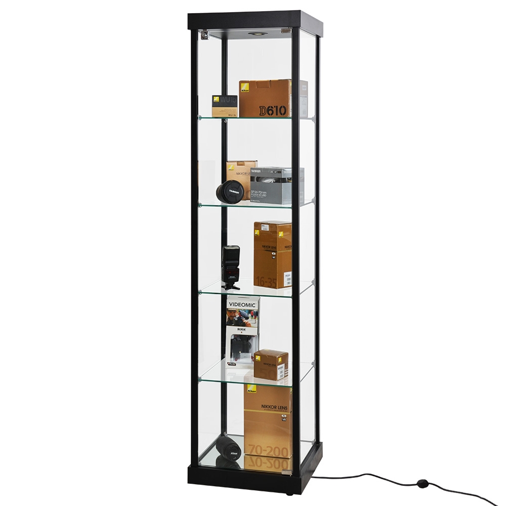 2m Glass Showcase Tower - 5 Tier w/Lights ¦ Slimline Warehouse