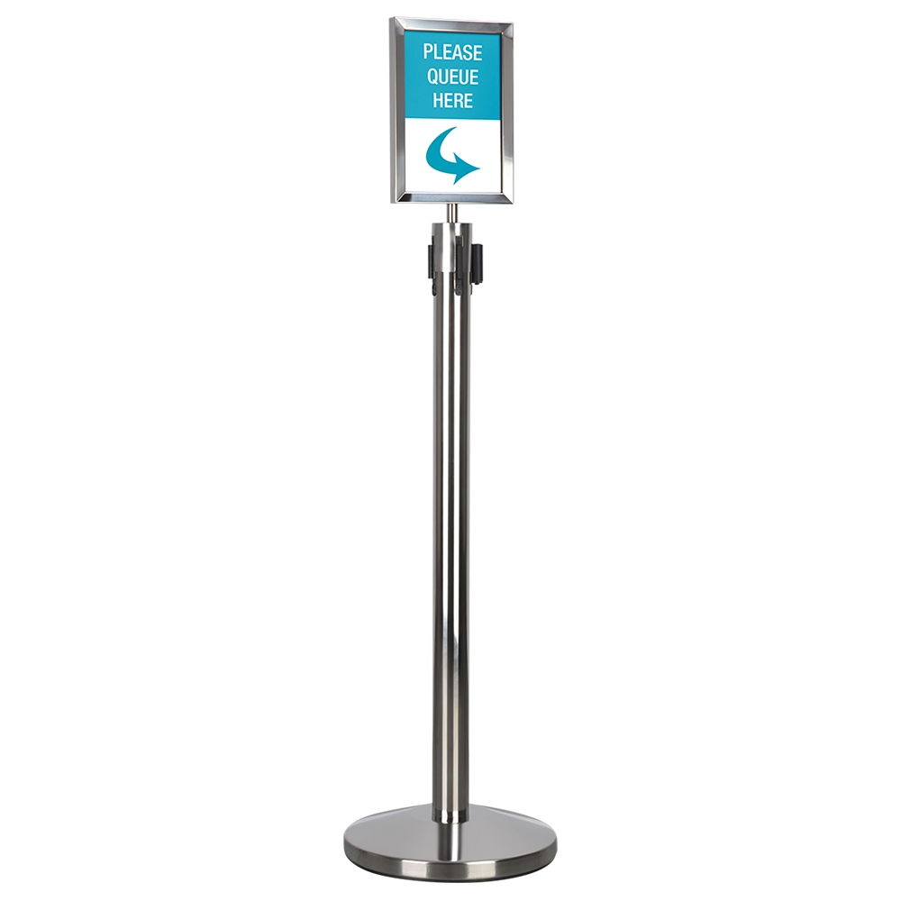 Retractable Barrier with A4 Sign Frame - Black. Buy Online
