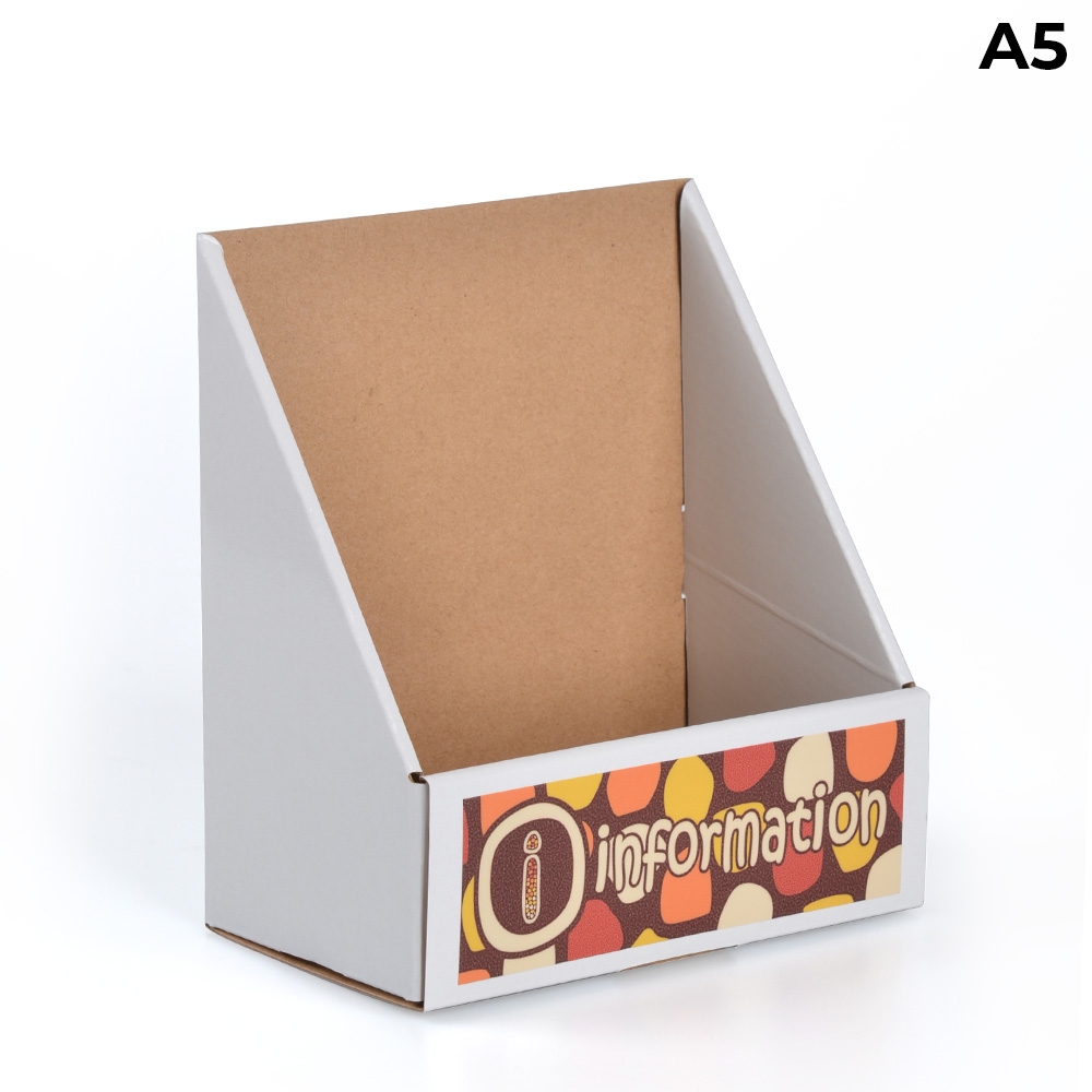 A5 Leaflet Holders Cardboard - Custom 150 x 50mm Graphic - Counter