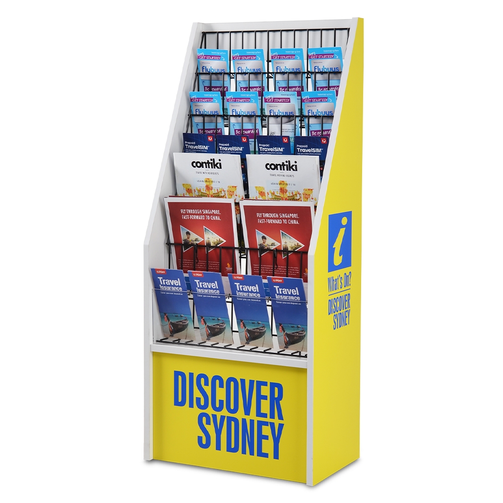 Brochure Floor Stand - 1.2m Tall - 9-Tier w/ 3 Custom Printed Panels