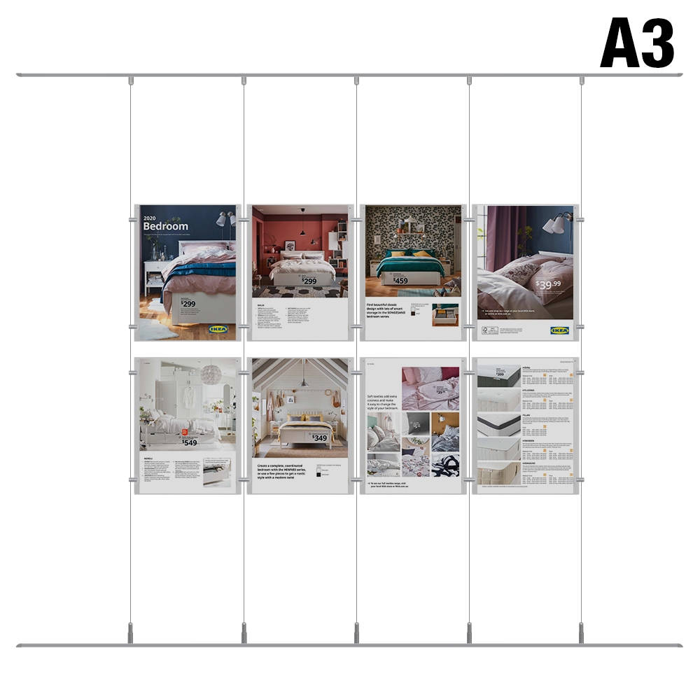 Wire Hanging Display System – (8) A3 Acrylic Frames Kit
