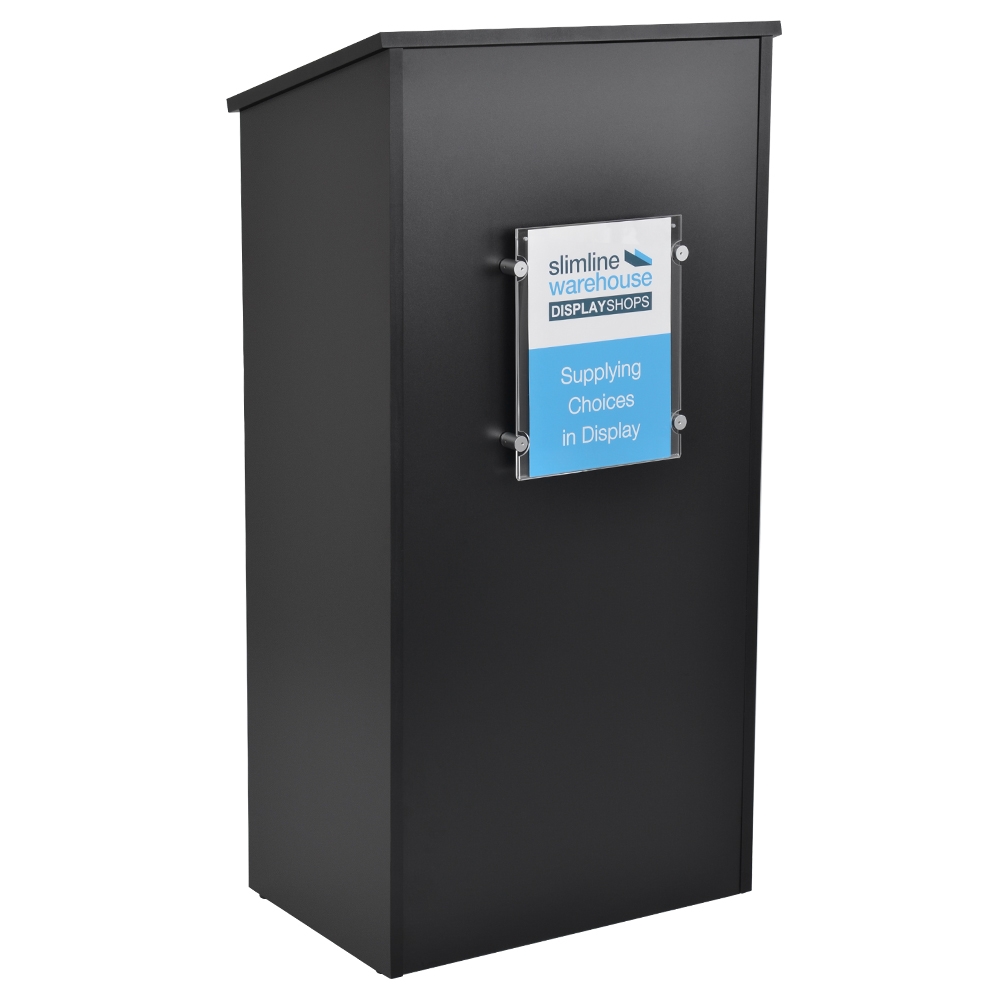 Lecture Stand Podium - Black Wood w/A4 Sign Frame - Ships Same Day