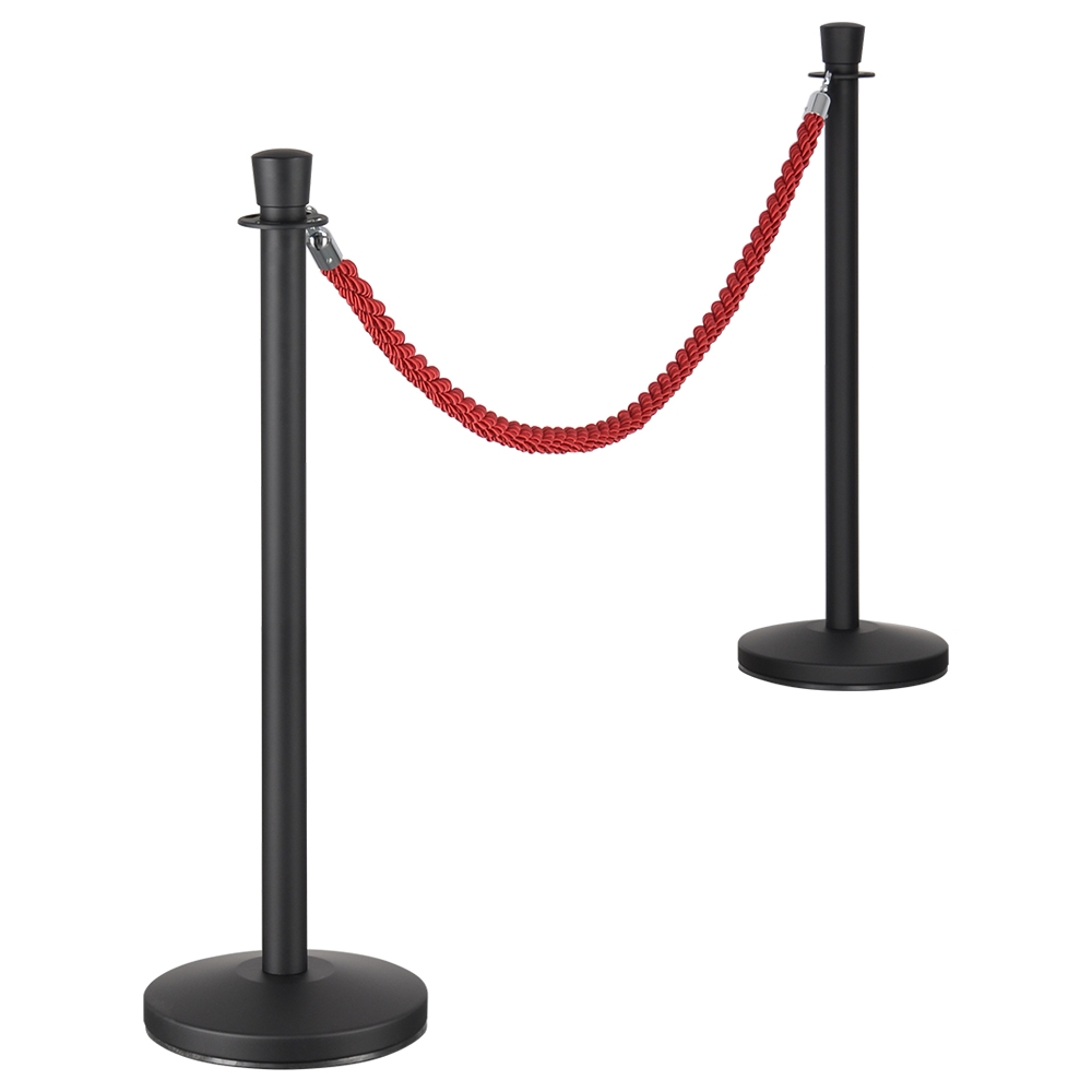 Rope Queue Barriers - Black Posts & 2m Red Rope - Ships Same Day!