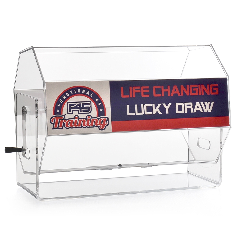 16" Acrylic Raffle Drum - Clear w/ 2 Custom Prints