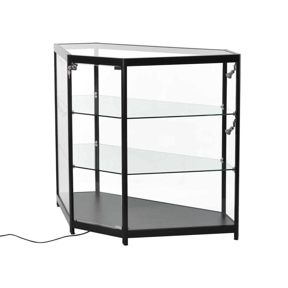 Corner Display Case - Locking Glass Door - 3 Tiers - Ships Same Day!