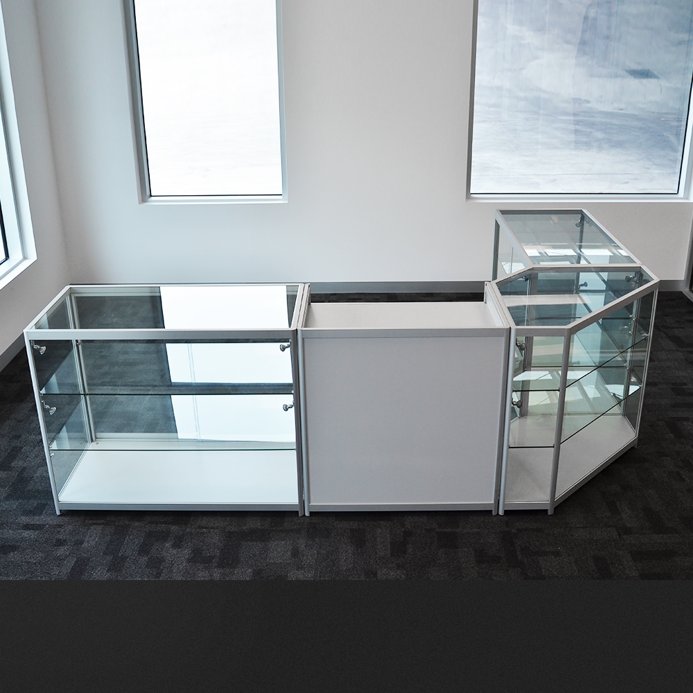 L Shaped Store Counter - Modular Glass Retail Counters - Locking