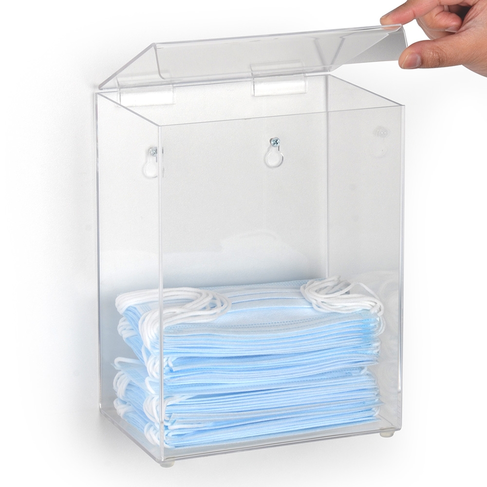 Face Mask Dispenser w/ Top-Lid – Clear – Ships Same Day