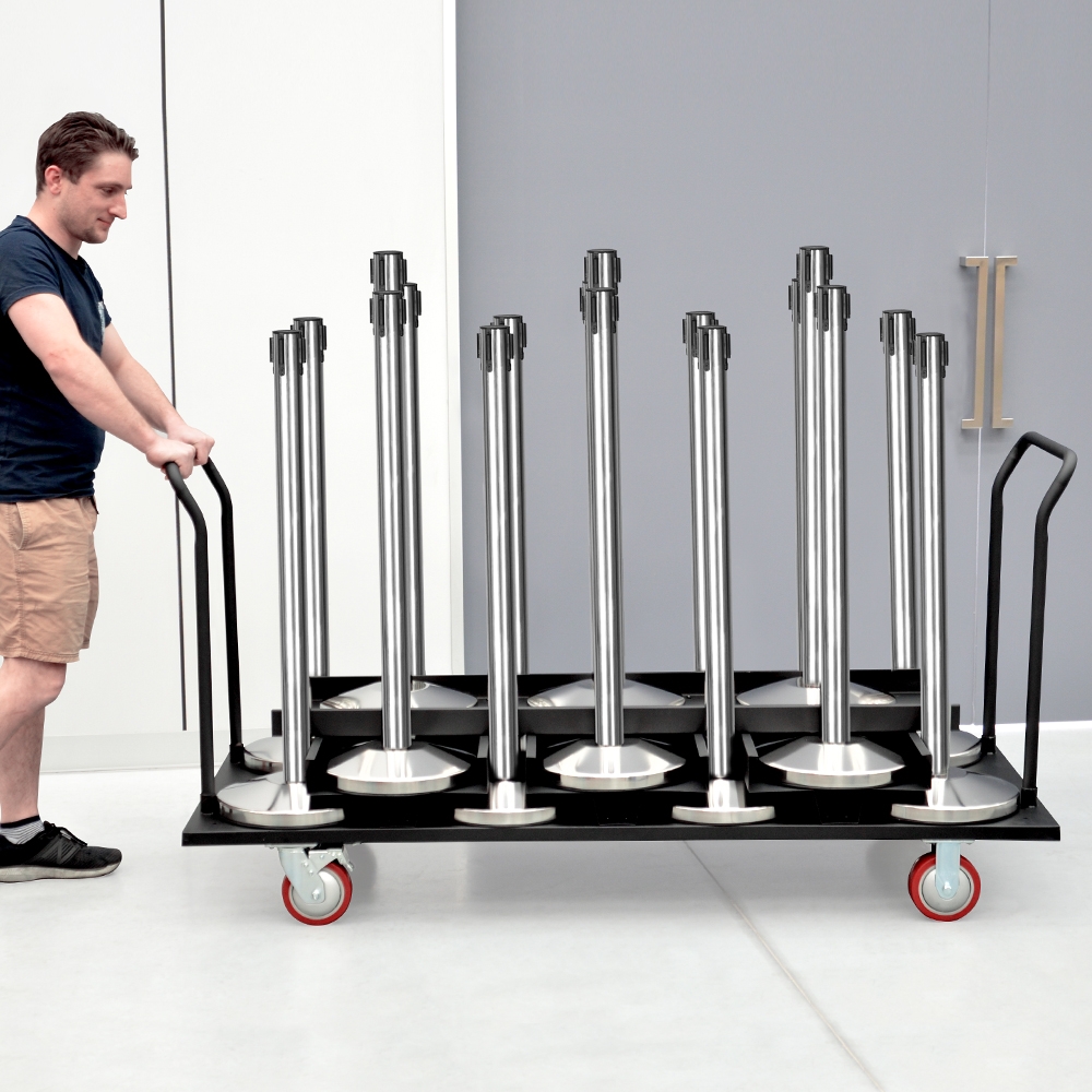 Stanchion Storage Cart - 12 Posts; Locking Wheels - Ships Same Day!