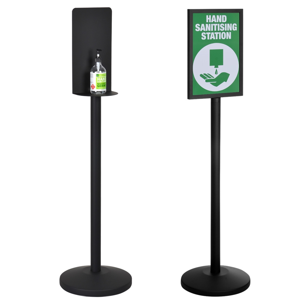 Sign Post Shelf Topper – Black Steel Sign & Gel Holder