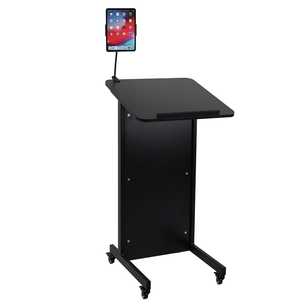 Podium with Wheels – Black w/ Tablet Holder – Ships Today