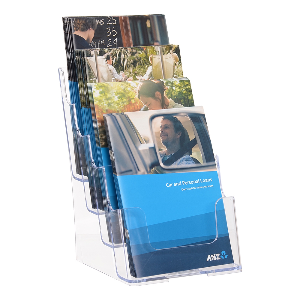 Tiered Literature Holder - 4 Clear Pockets ¦ Slimline Warehouse
