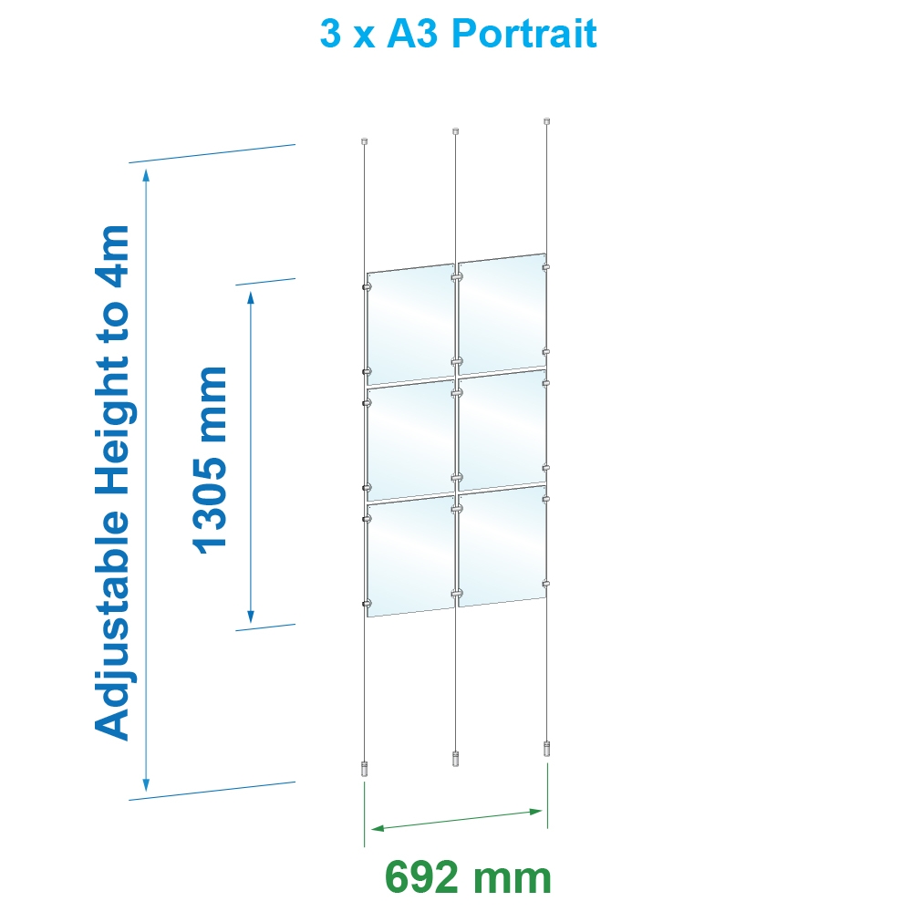 Window Cable Display System – 6 A3 Frames – Ships Today